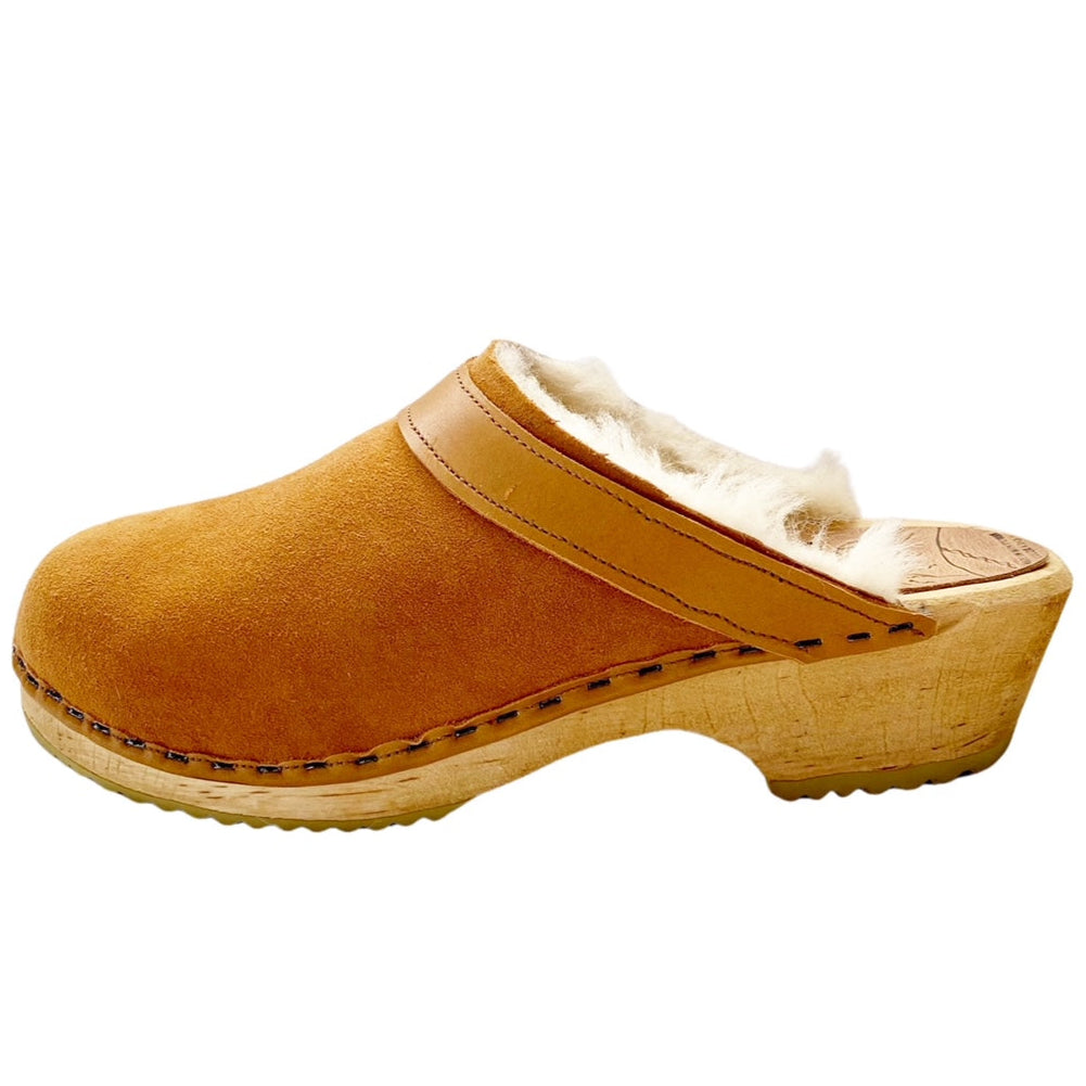 Traditional Heel Saddle Tan Shearling Clogs – Tessa Clogs / Swedish ...