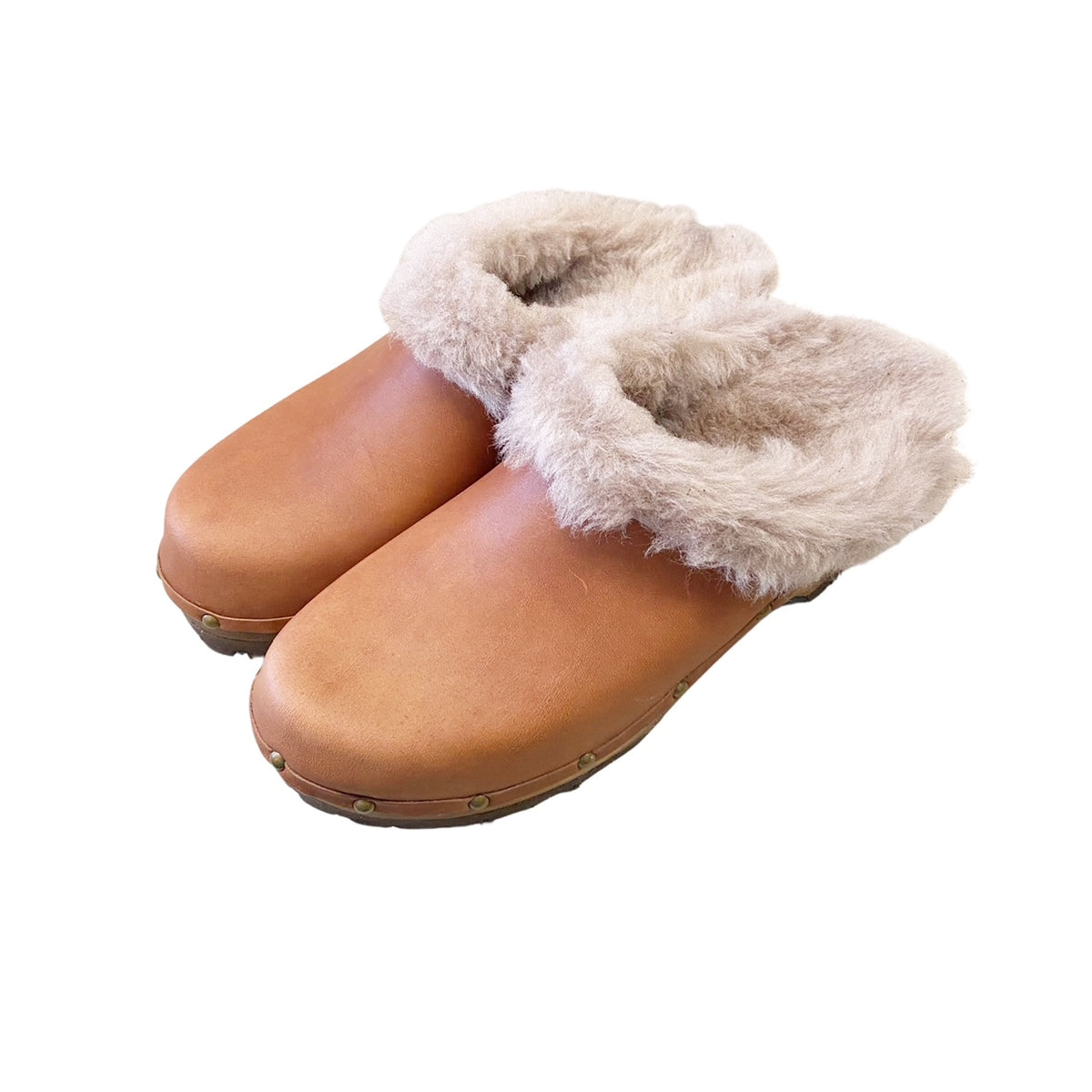 Shearling Lined Denim Blue Oil Tanned Mountain Sole Clogs – Tessa Clogs ...