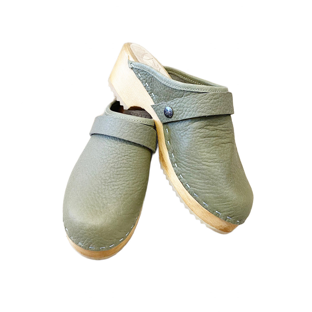 Traditional Heel Pebbled Olive Green - Factory Second – Tessa Clogs ...