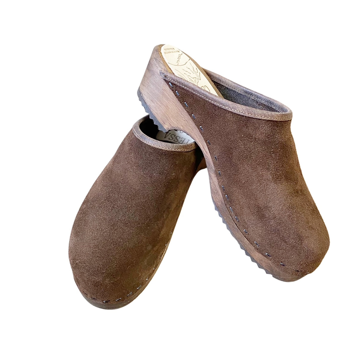Traditional Heel Brown Suede- Overstock Sale – Tessa Clogs / Swedish ...
