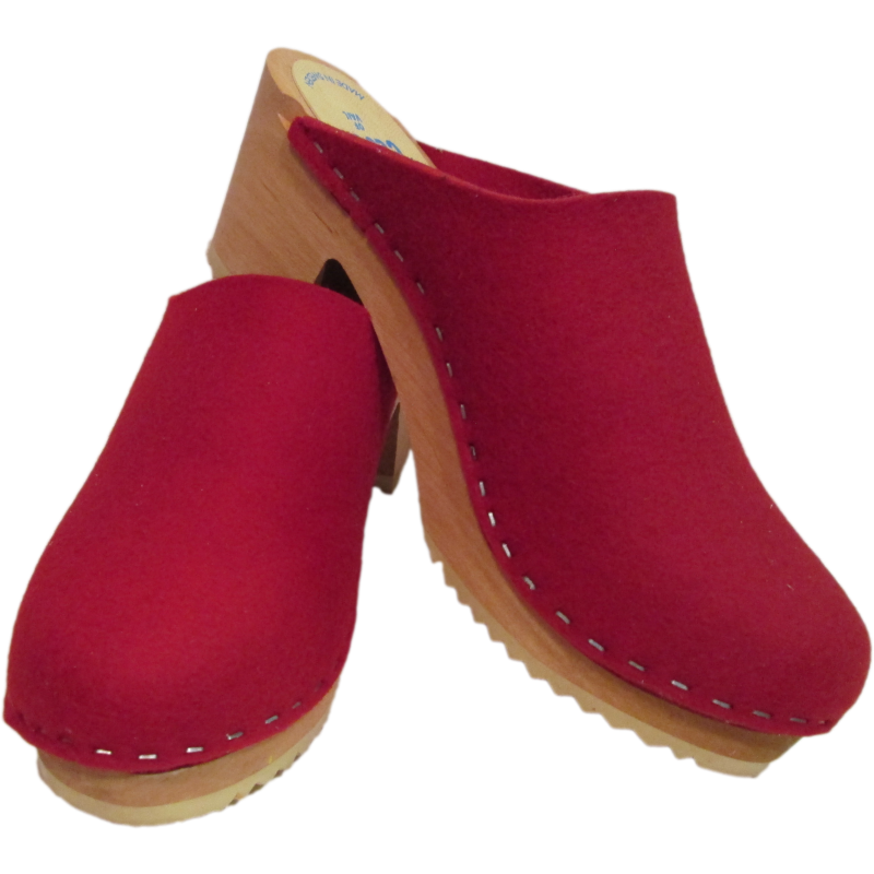 High Heel Felt Wool Dark Red – Tessa Clogs / Swedish Clog Cabin
