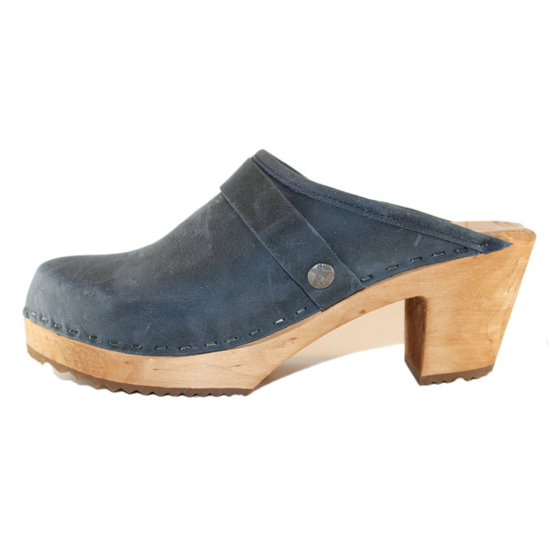 High Heel Denim Blue Oil Tan – Tessa Clogs / Swedish Clog Cabin