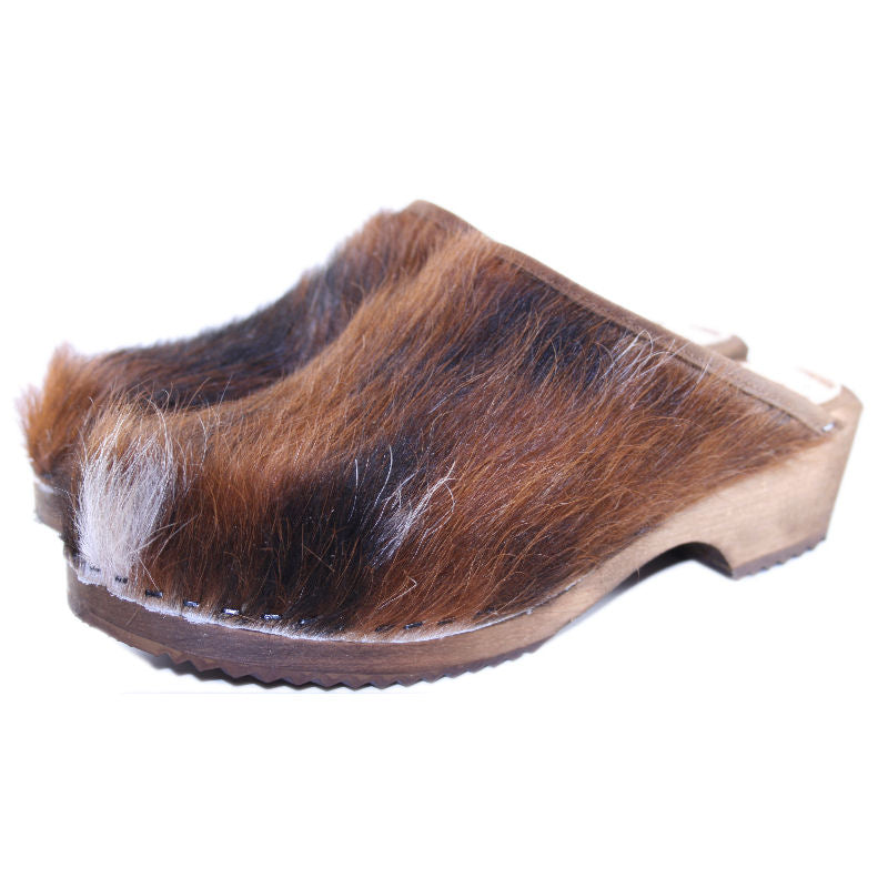 Traditional Heel Furry Tri Colored Cow – Tessa Clogs / Swedish Clog Cabin