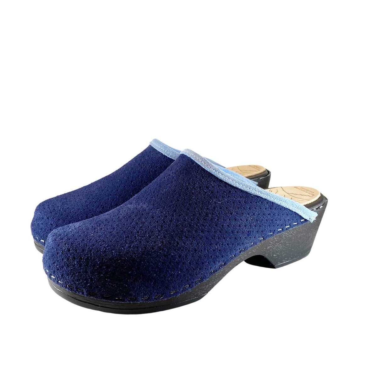 Blue Flex Perforated Suede – Tessa Clogs / Swedish Clog Cabin