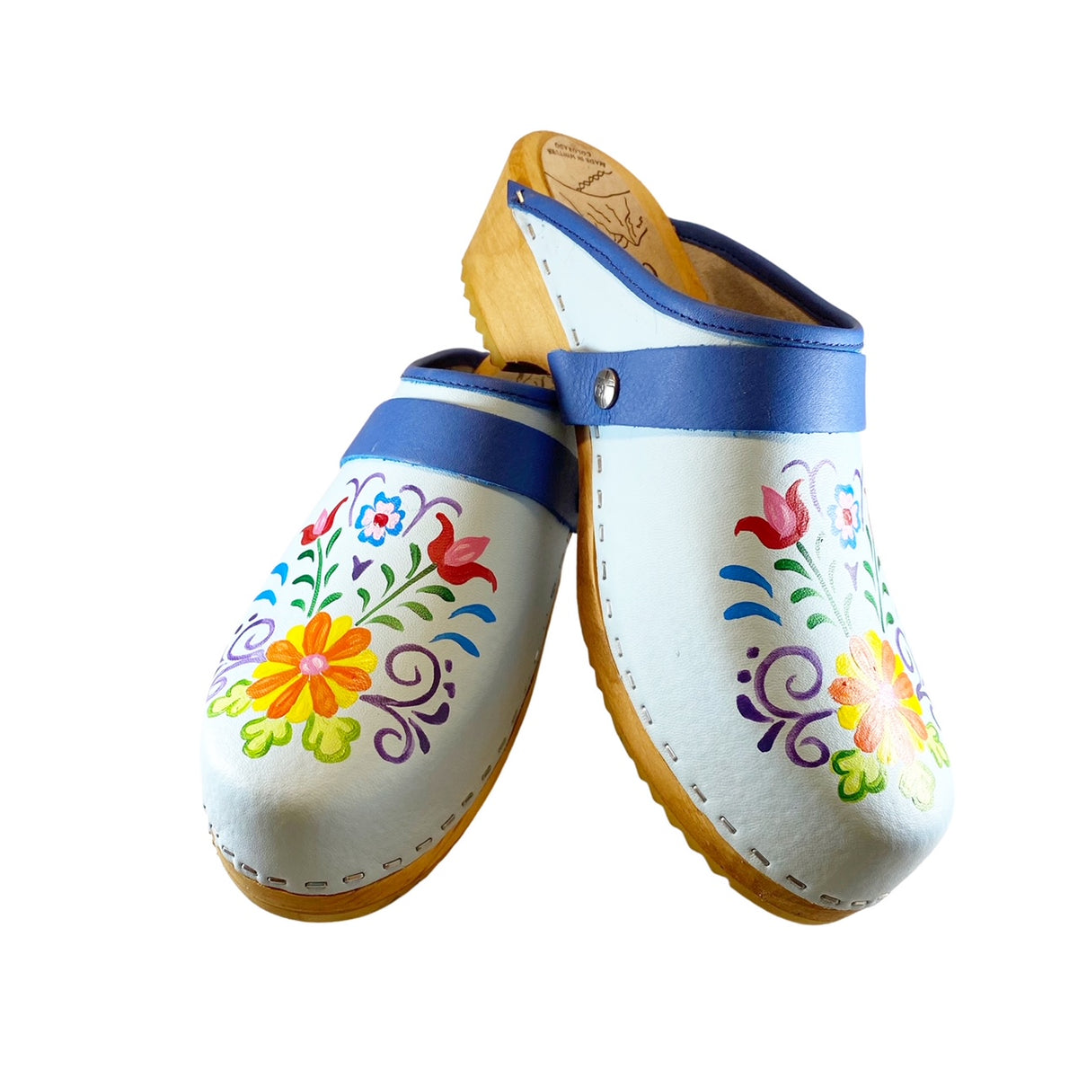 Traditional Heel Hand painted Coral Red Daisy with Lime green strap ...