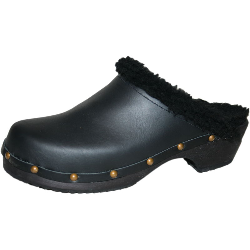 Traditional Heel Black Leather Shearling with Decorative Nails – Tessa ...