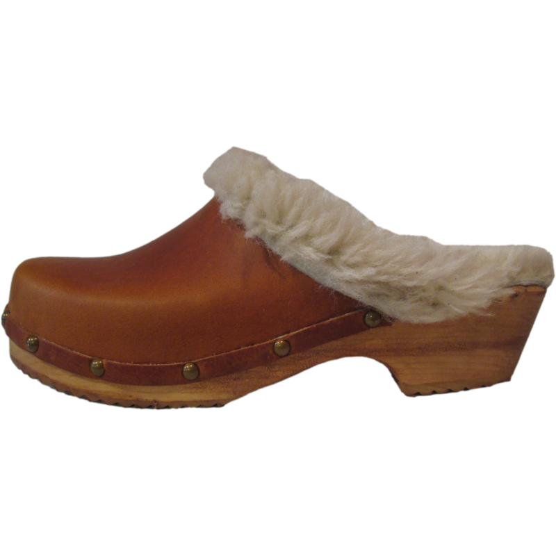 Traditional Heel Sunrise Oil Shearling lined clogs with Decorative Nai ...